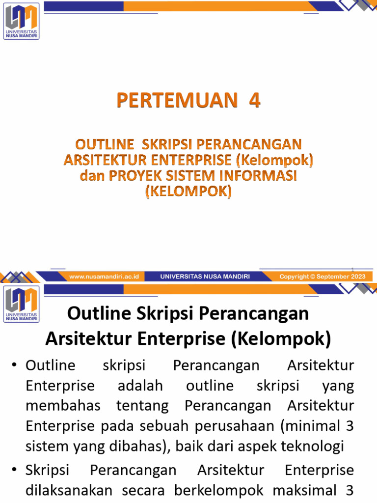 Pertemuan 4: Outline Skripsi Perancangan Arsitektur Enterprise (Kelompok) Dan Proyek Sistem ...