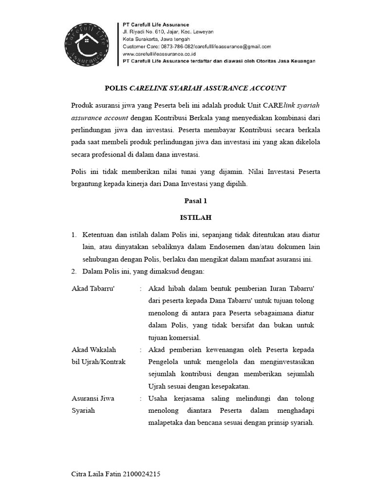 Ringkasan Polis Kecelakaan | PDF