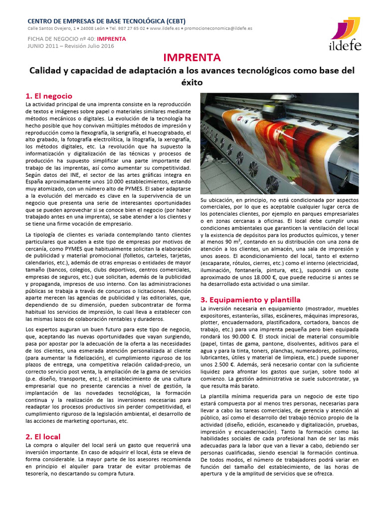 Ficha de Negocio Ildefe 40 Imprenta-1 | PDF | Publicidad | Business