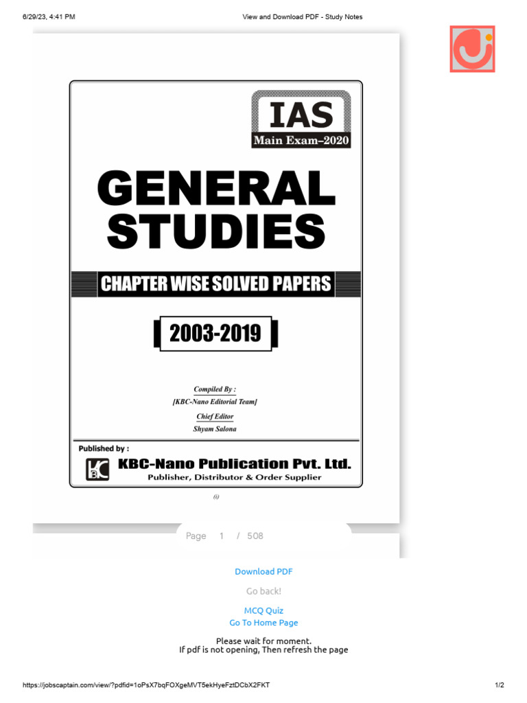 View and Download PDF - Study Notes | PDF