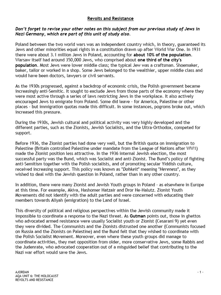 Aj Revolt and Resistance | PDF | Auschwitz Concentration Camp ...