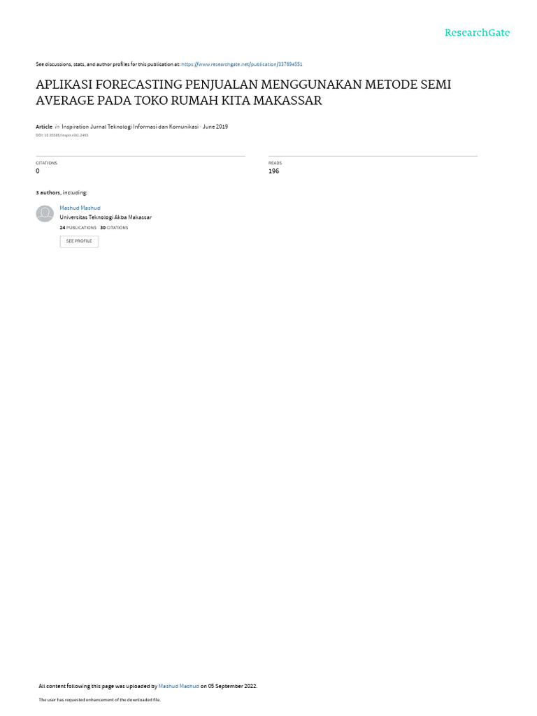 Aplikasi Forecasting Penjualan Menggunakan Metode | PDF