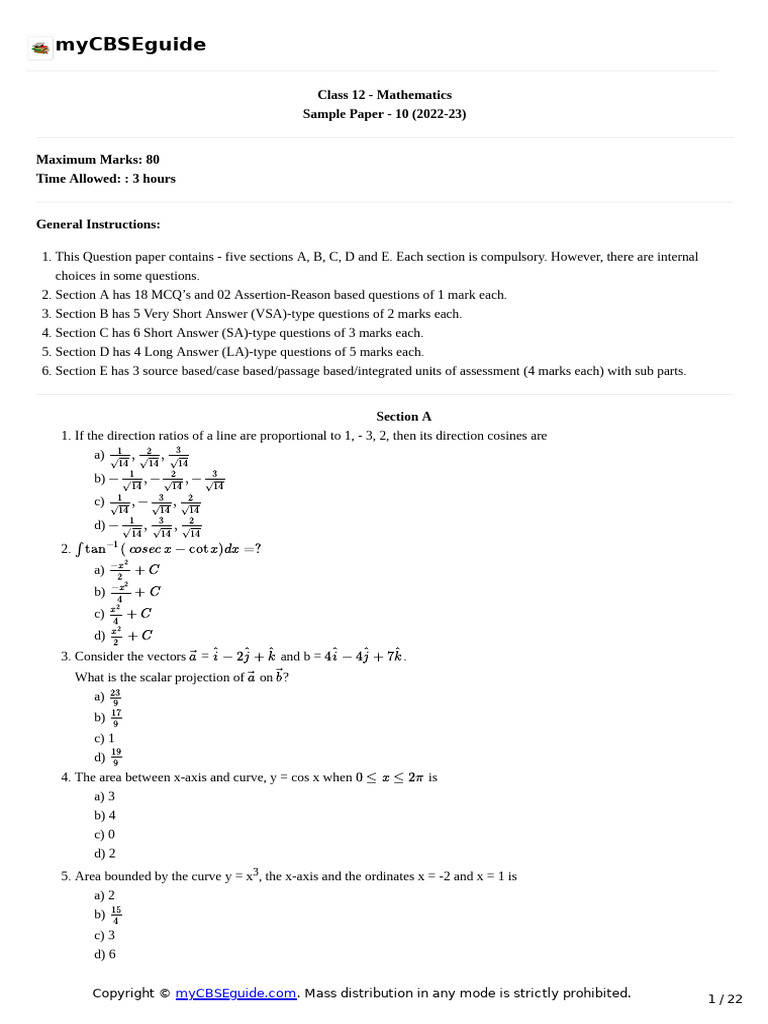 CBSE 12 Sample Paper 4 | PDF | Function (Mathematics) | Logarithm
