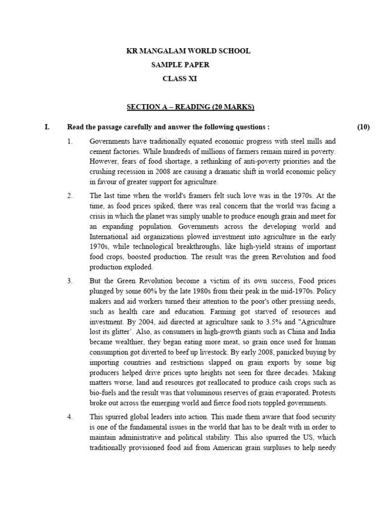 Class - Xi Practice Paper 2024 | PDF | Agriculture | Social Media