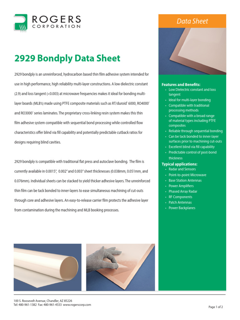 2929 Bondply Data Sheet | PDF | Materials | Materials Science