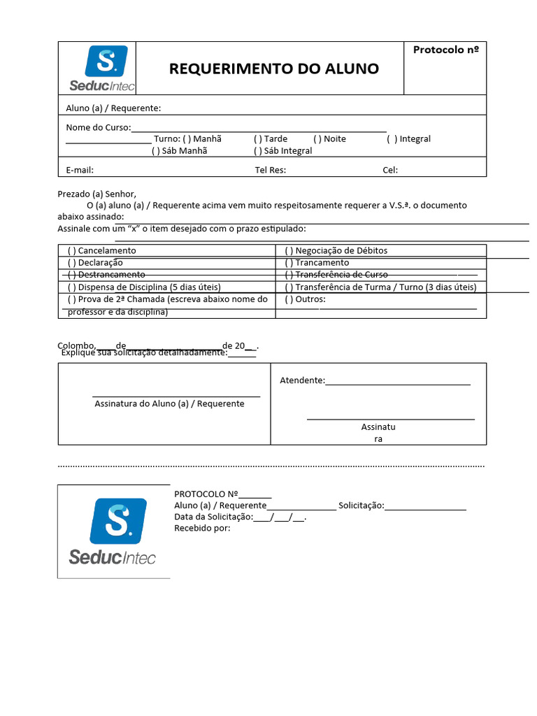 Requerimento - Do - Aluno - Colombo | PDF