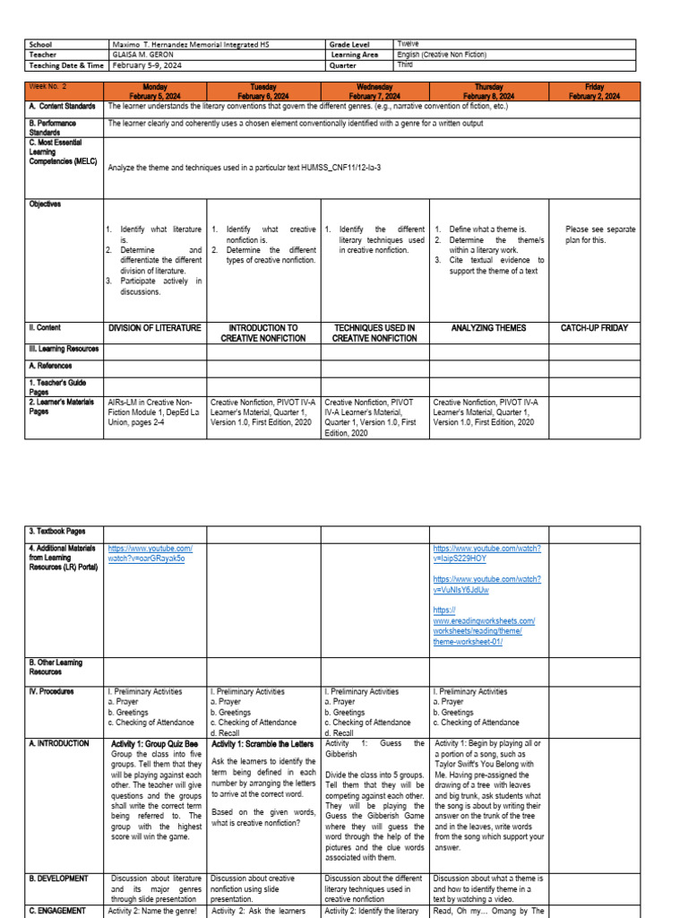 CNF Q3W2 | PDF | Creative Nonfiction | Learning