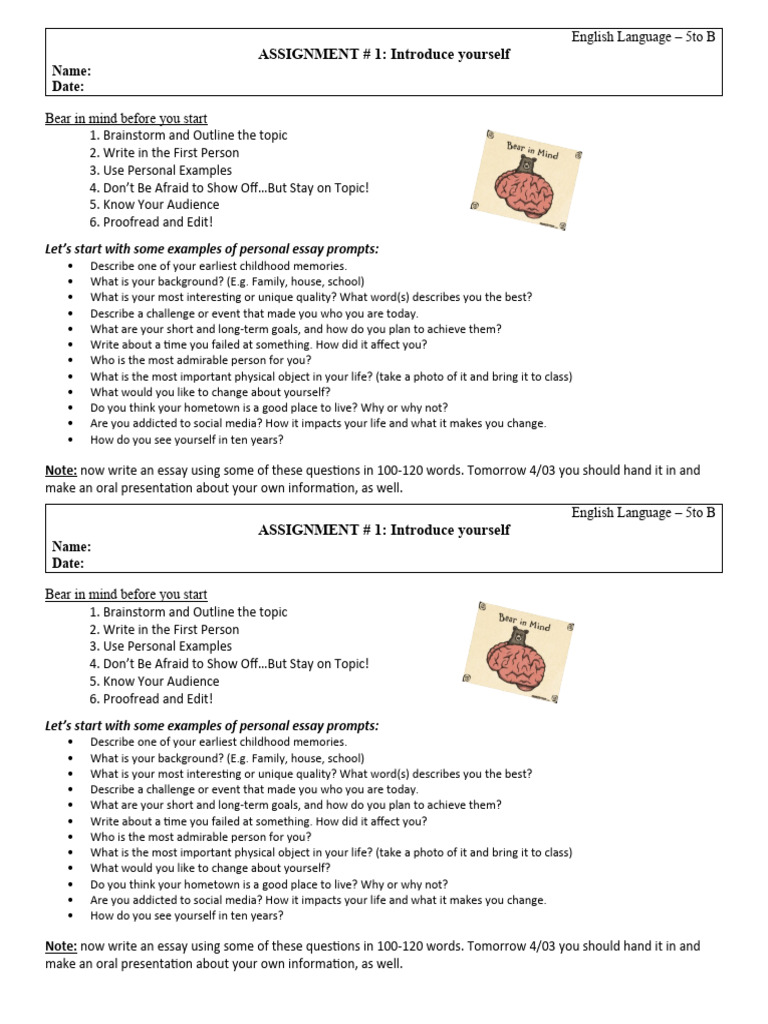 B1 Self-Introduction Assignment Guide | PDF | Essays | Human Communication