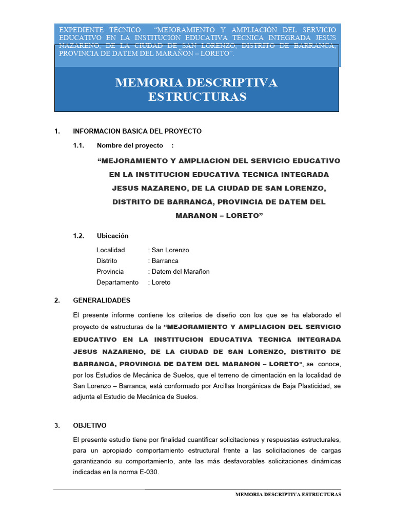 Memoria Descriptiva ESTRUCTURAS ERICK | PDF | Fundación (Ingeniería) | Hormigón