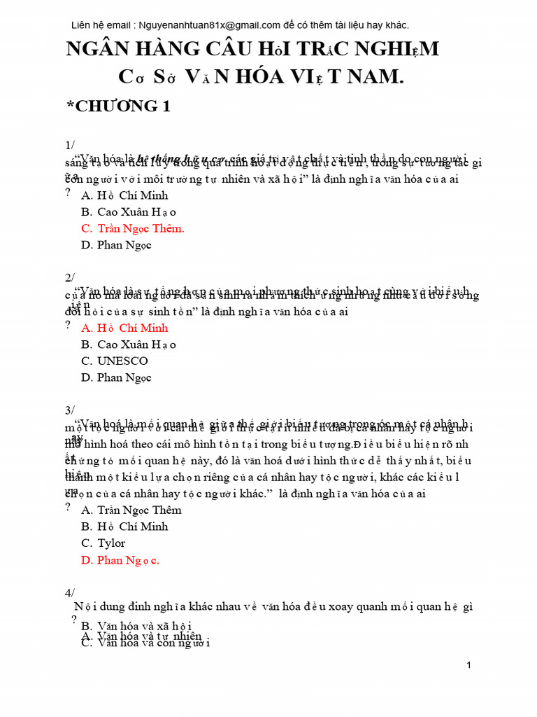 Tailieuxanh 123doc 434 Cau Trac Nghiem Mon Co So Van Hoa Viet Nam Full Co Dap An Doc Quyen 4351 ...