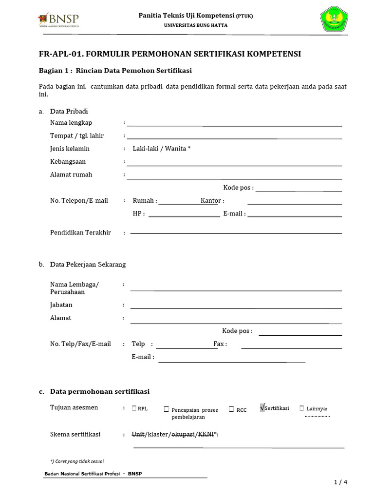 Form Apl.01 (Permohonan) | PDF | Karier & Perkembangan | Komputer