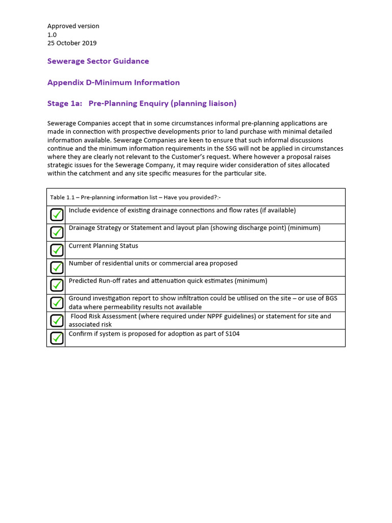 SSG Appendix D - Minimum Information - v1 | PDF | Sanitary Sewer ...