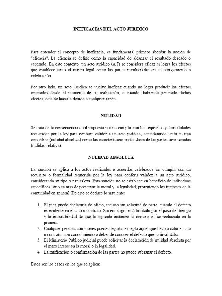 Ineficacias Del Acto Jurídico | PDF | Nulo (ley) | Justicia