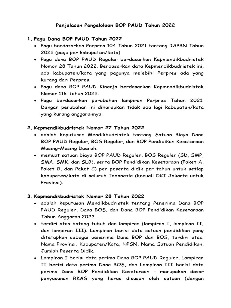 Penjelasan Juknis BOP PAUD 2022-160422 | PDF