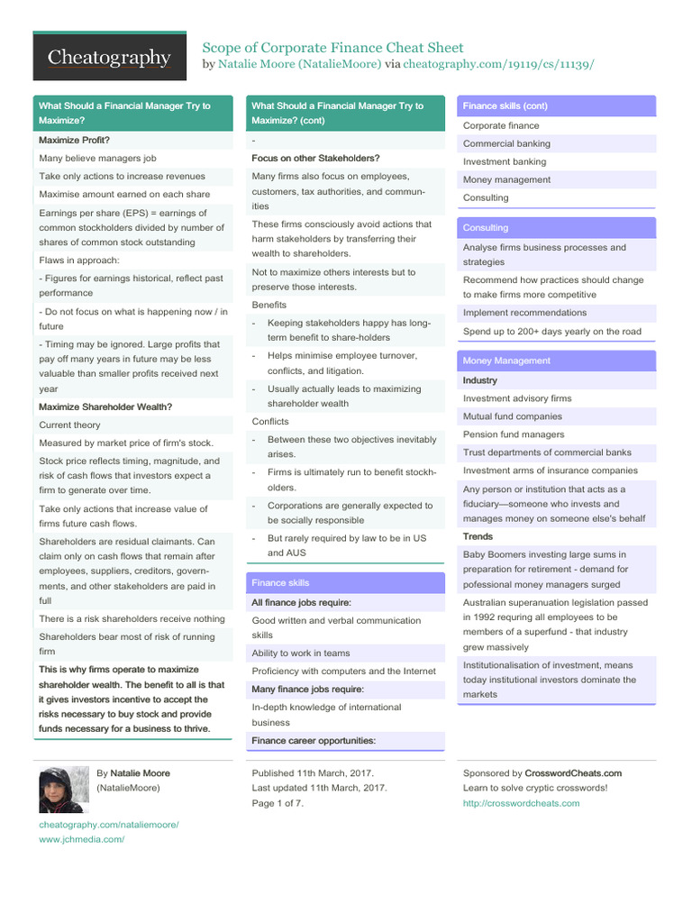 Corporate Finance Cheat Sheet 1719730911 | PDF | Stocks | Securities (Finance)