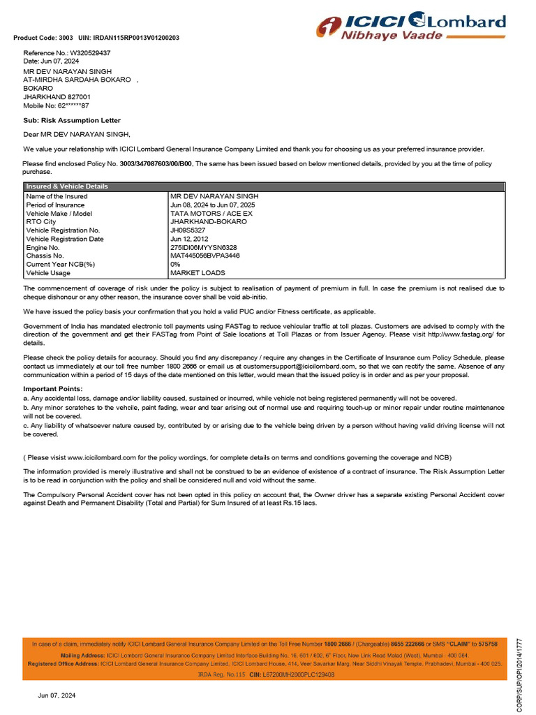 ICICI Lombard Car Insurance Policy Details | PDF | Insurance ...