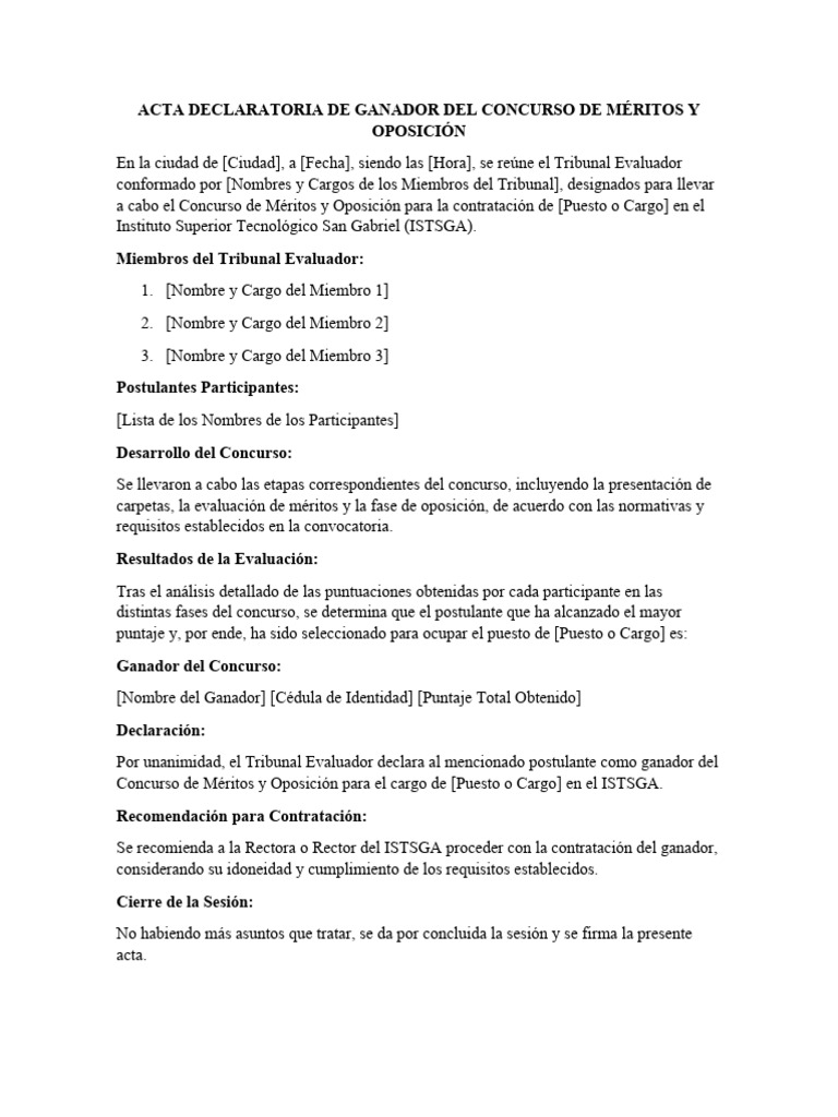 Acta Declaratoria de Ganador Del Concurso de Méritos y Oposición | PDF | Tecnología e ingeniería