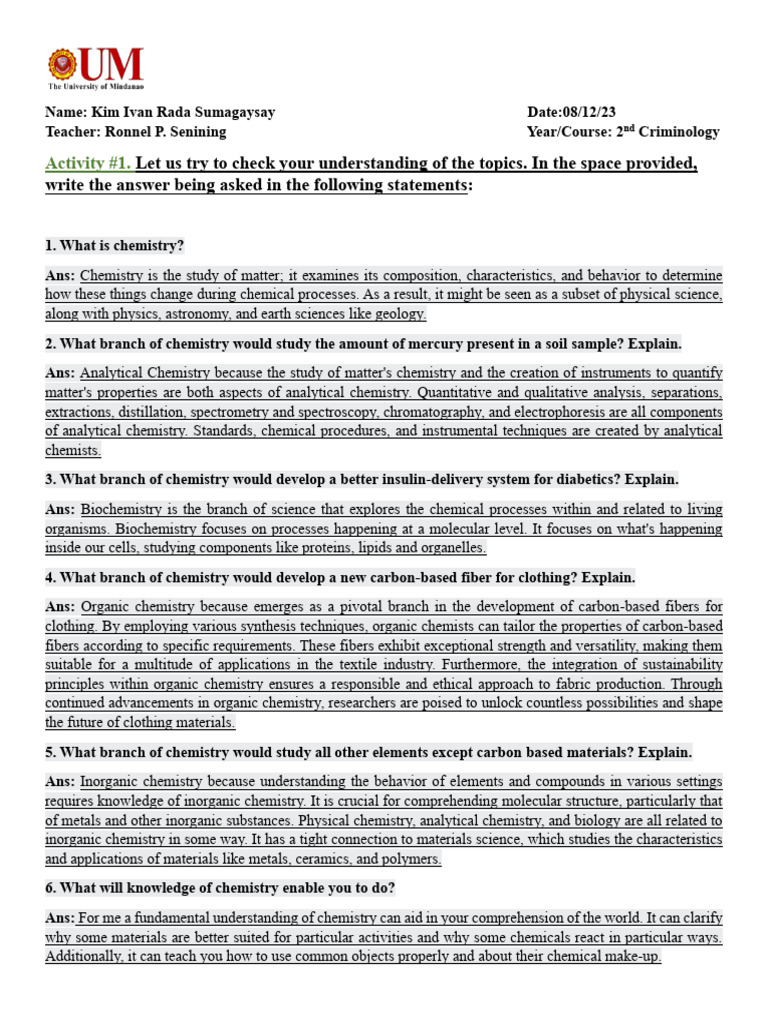 Kim Ivan Rada Sumagaysay | PDF | Chemistry | Analytical Chemistry