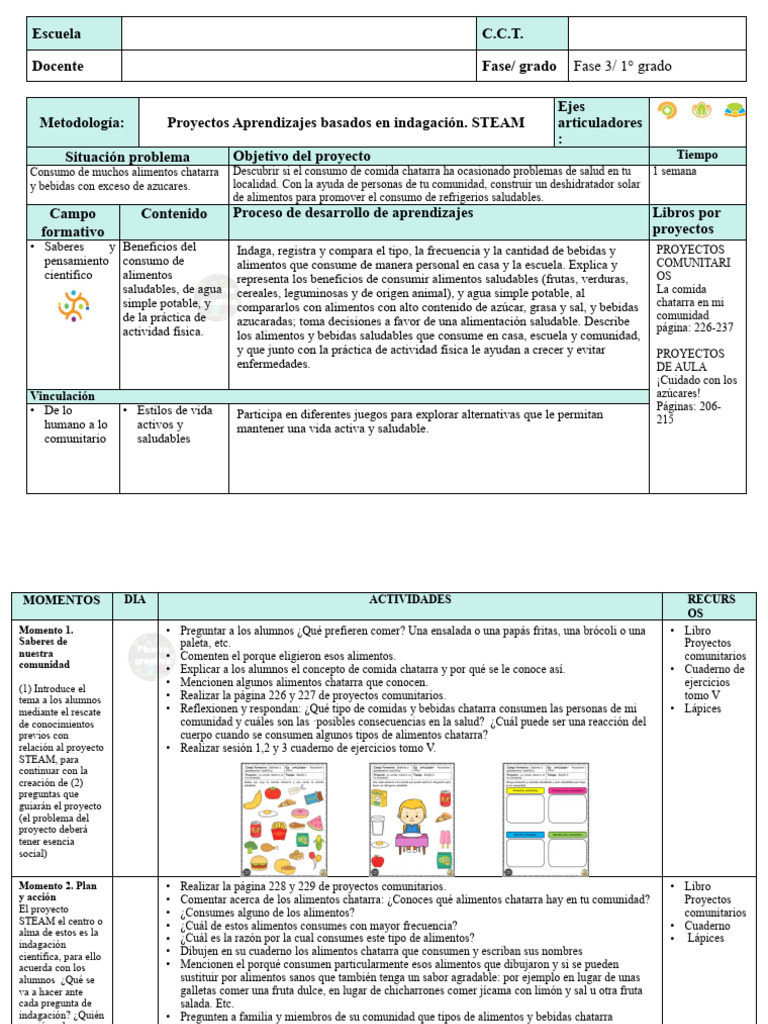 Proyecto sobre Comida Chatarra en 1° Grado | PDF | Alimentos | Bebida