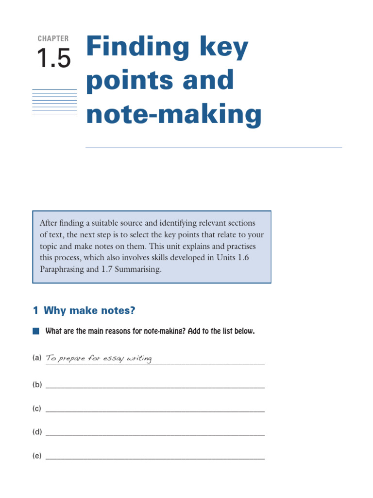 02 - Finding Key Points and Note-Making (Chapter 1.6 pp.43-49) | PDF ...