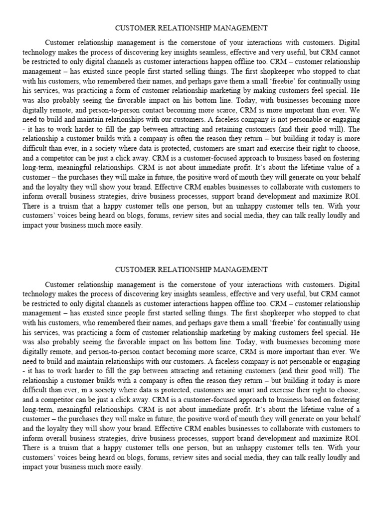 Customer Relationship Management Pdf Customer Relationship