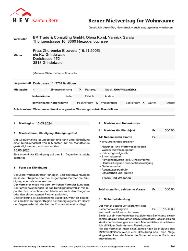 Mietvertrag Zhurbenko | PDF