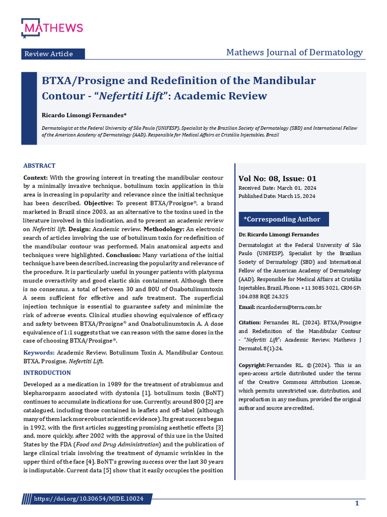 Btxa Prosigne and Redefinition of The Mandibular Contour Nefertiti Lift ...