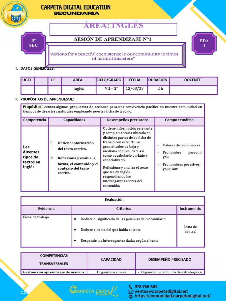 3° Sesión de Aprendizaje Sesión1-Sem.1-Exp.1 | PDF | Aprendizaje | Enseñando