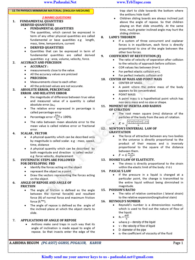 11th Physics Study Material Overview | PDF | Force | Physical Phenomena