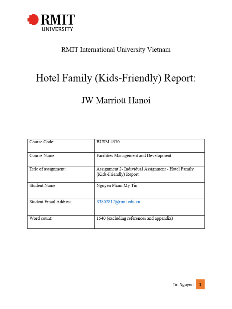 Hotel report - Nguyen Pham My Tin - S3802817 | Download Free PDF | Hotel