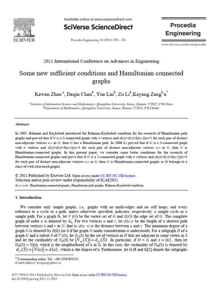Some New Sufficient Conditions And Hamiltonian Connected Graphs Pdf Vertex Graph Theory