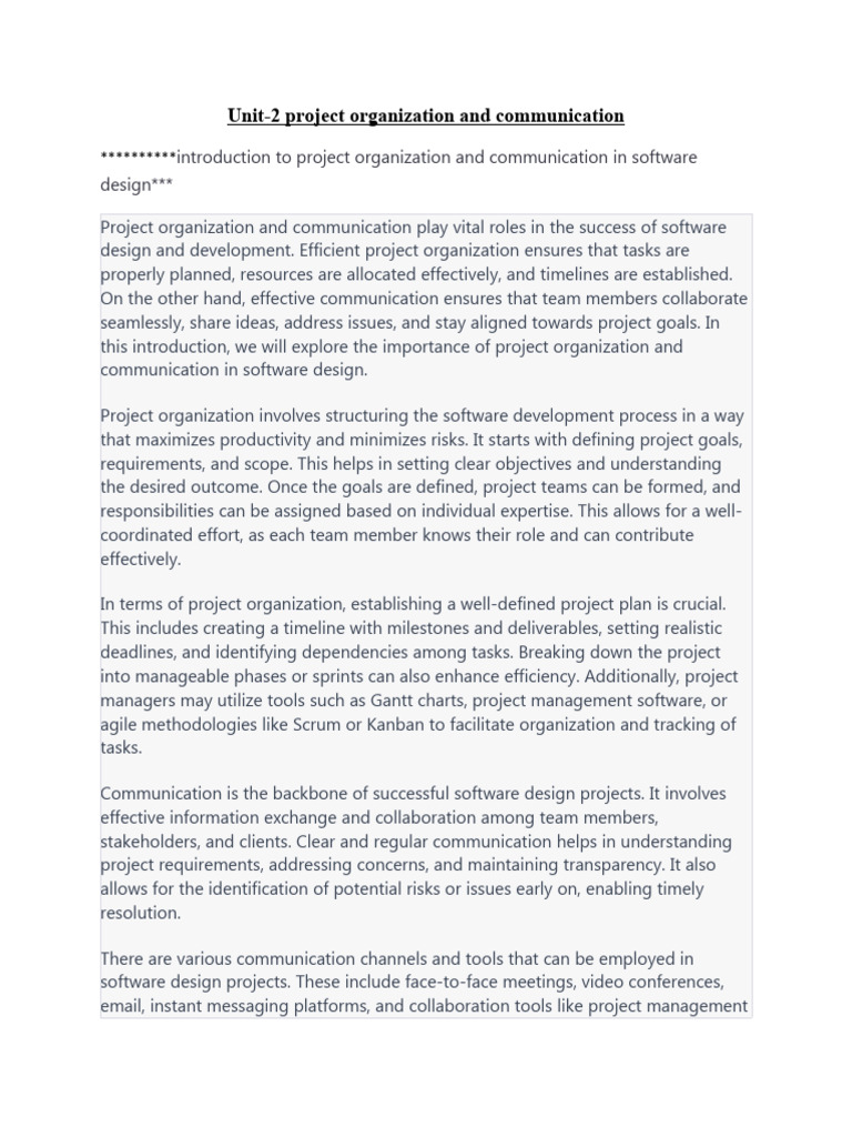 OOSE UNIT-2 Introduction To Project Organization and Communication in Software Design | PDF ...