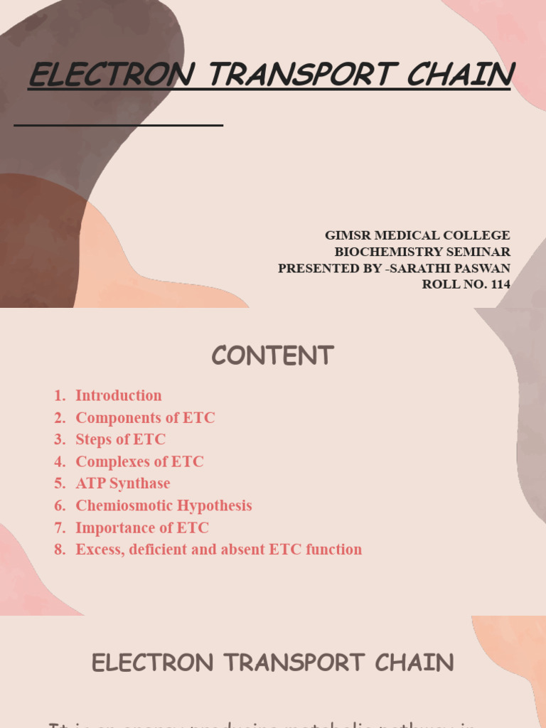 Electron Transport Chain: Gimsr Medical College Biochemistry Seminar ...