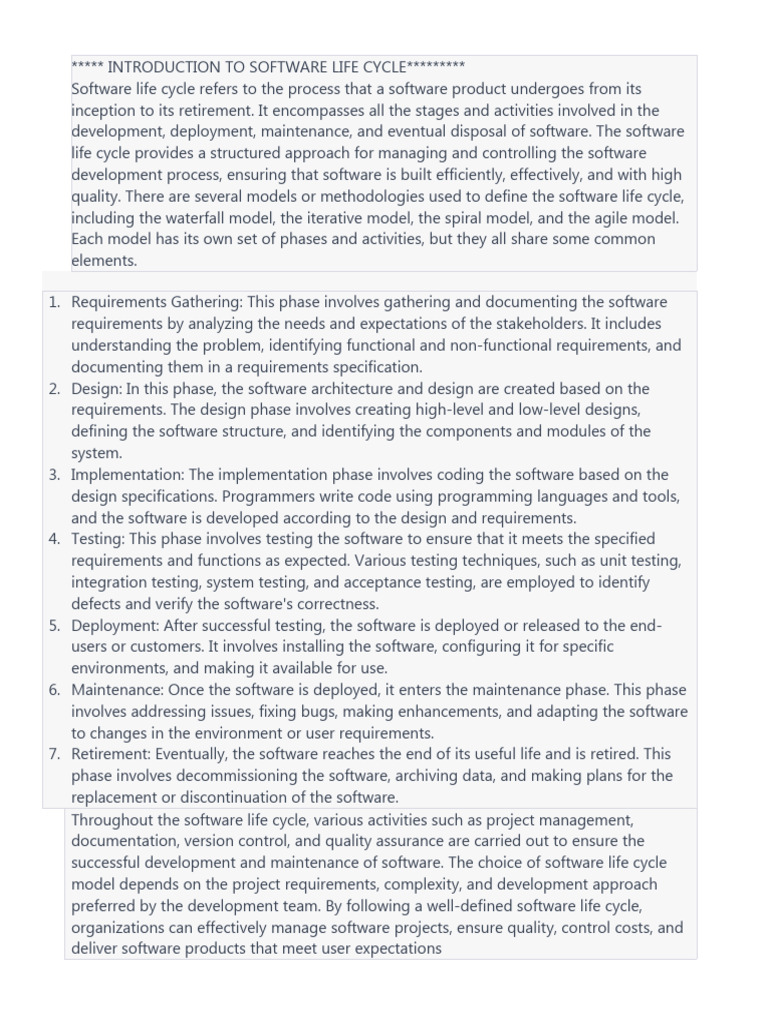 OOSE Unit-5 INTRODUCTION TO SOFTWARE LIFE CYCLE | PDF | Software Development Process | Agile ...