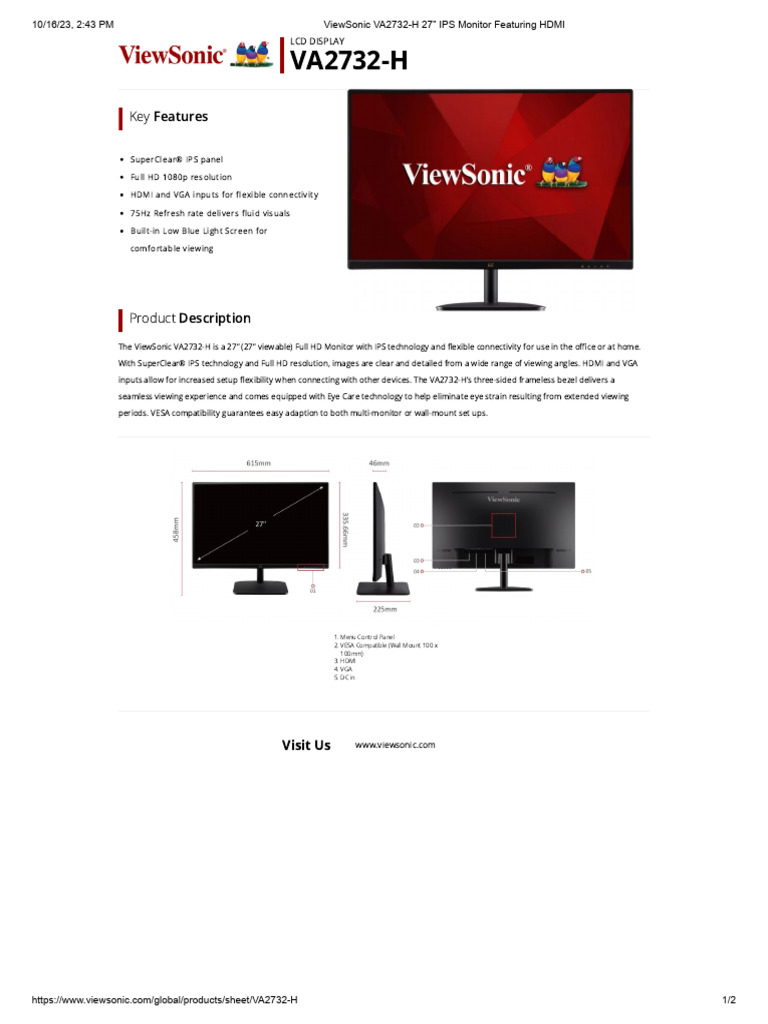ViewSonic VA2732 H 27 IPS Monitor Featuring HDMI | PDF | Computer ...