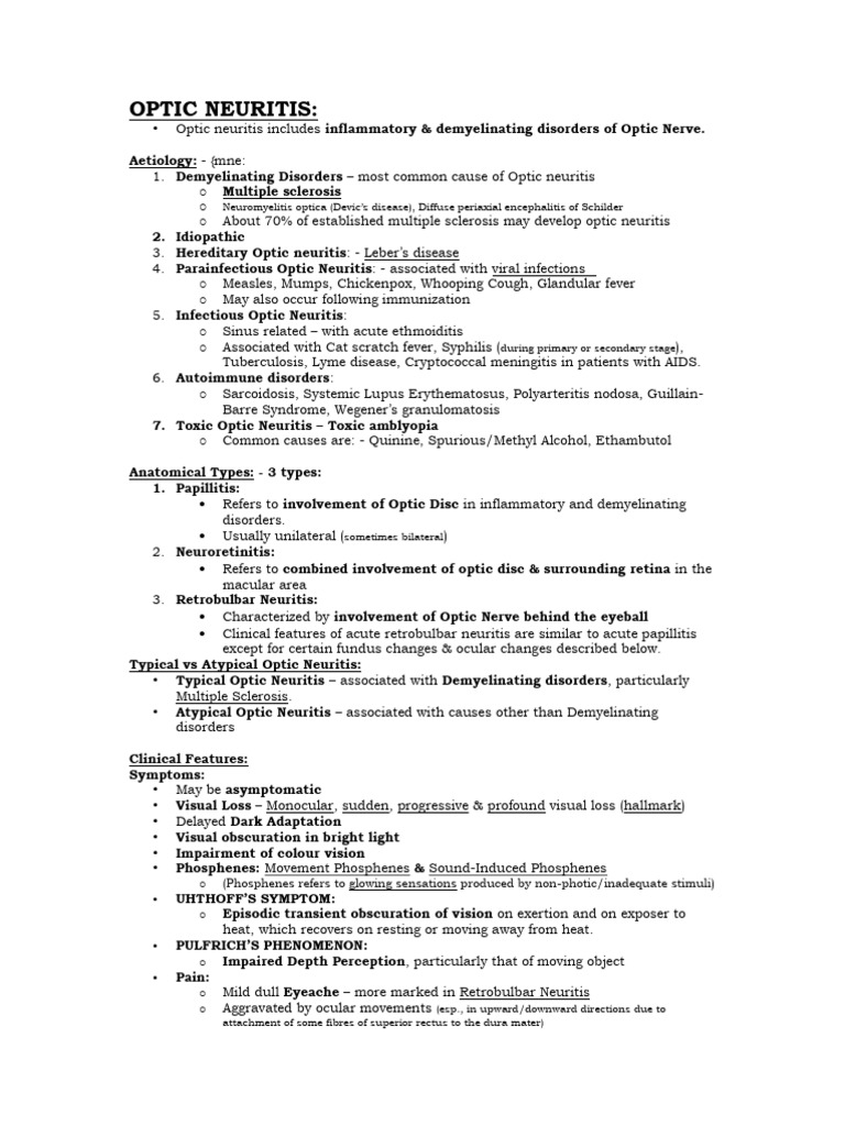 Optic Neuritis | PDF | Multiple Sclerosis | Medicine
