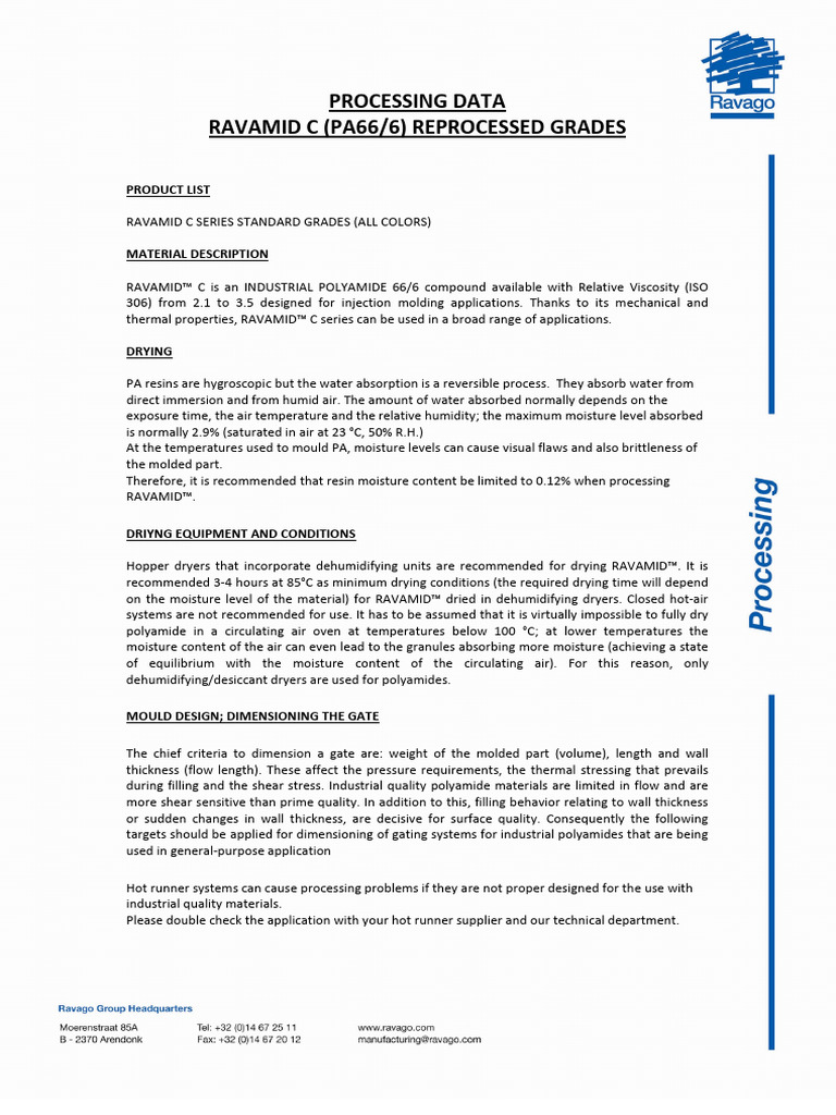 Processing Guidelines PA6-PA66 C-2 - Ravamid | PDF | Secondary Sector Of The Economy ...