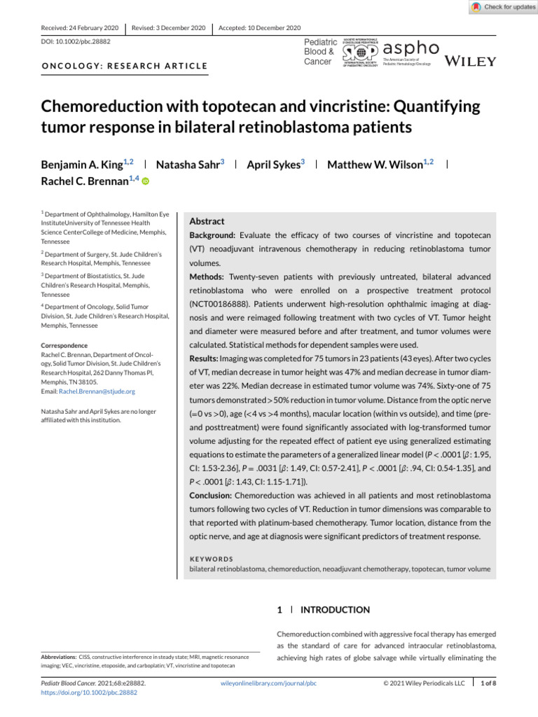 RETINOBLASTOMA QUIMIO King2021 | PDF | Oncology | Eye