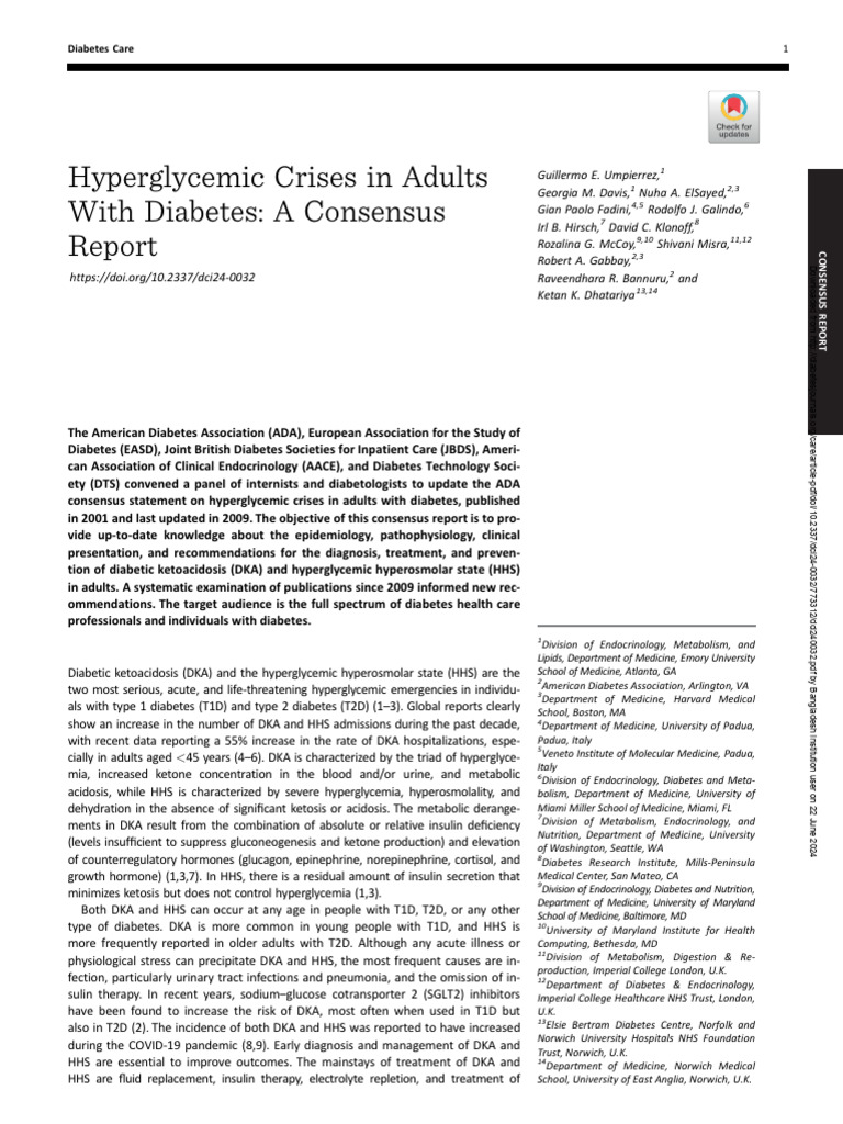 Dka Hhs Ada Guideline | PDF | Clinical Medicine | Disorders Of ...