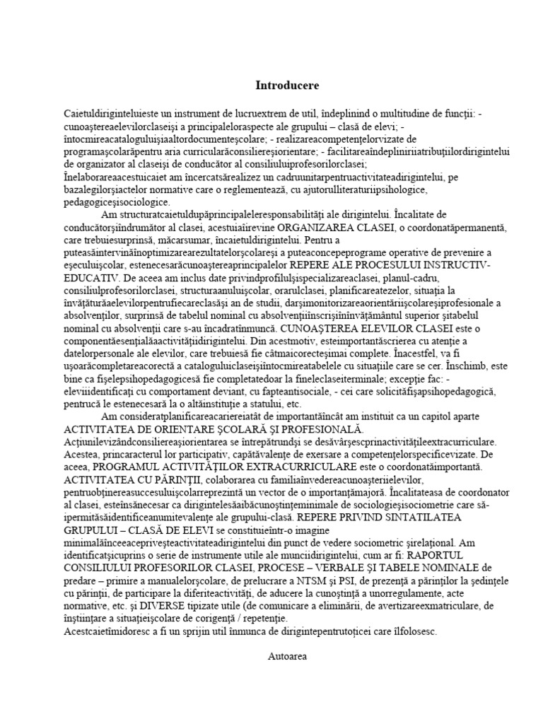 Caietul Dirigintelui | PDF