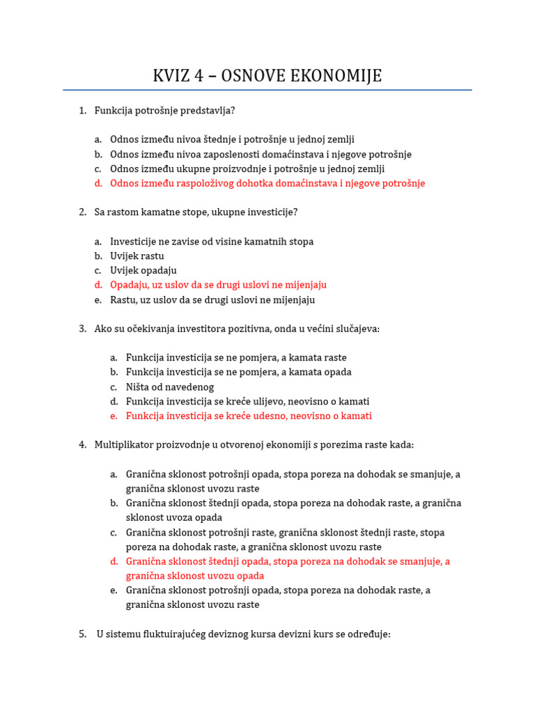 Ekonomija Kviz 4 | PDF
