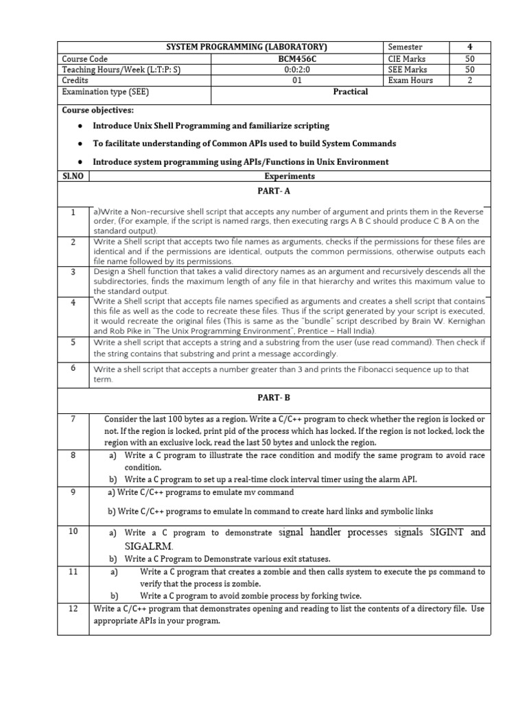 System - Programming (Lab) (BCM456C) | PDF | Computer Programming | Unix
