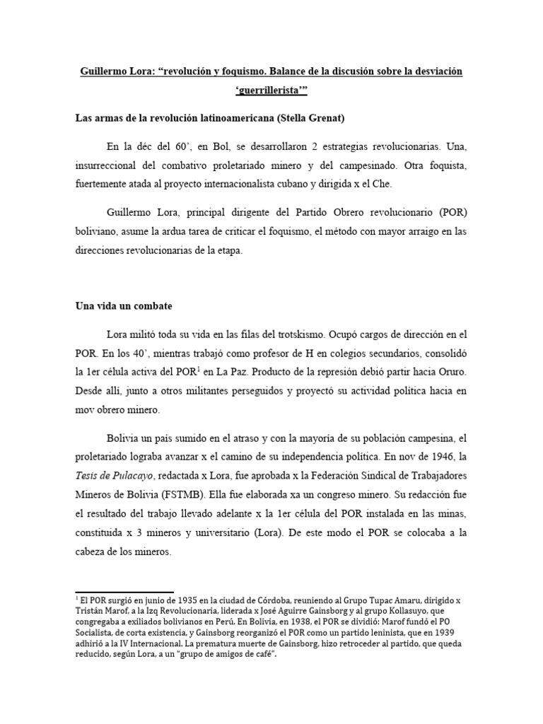 Guillermo Lora | PDF | Guerra de guerrillas | Bolivia