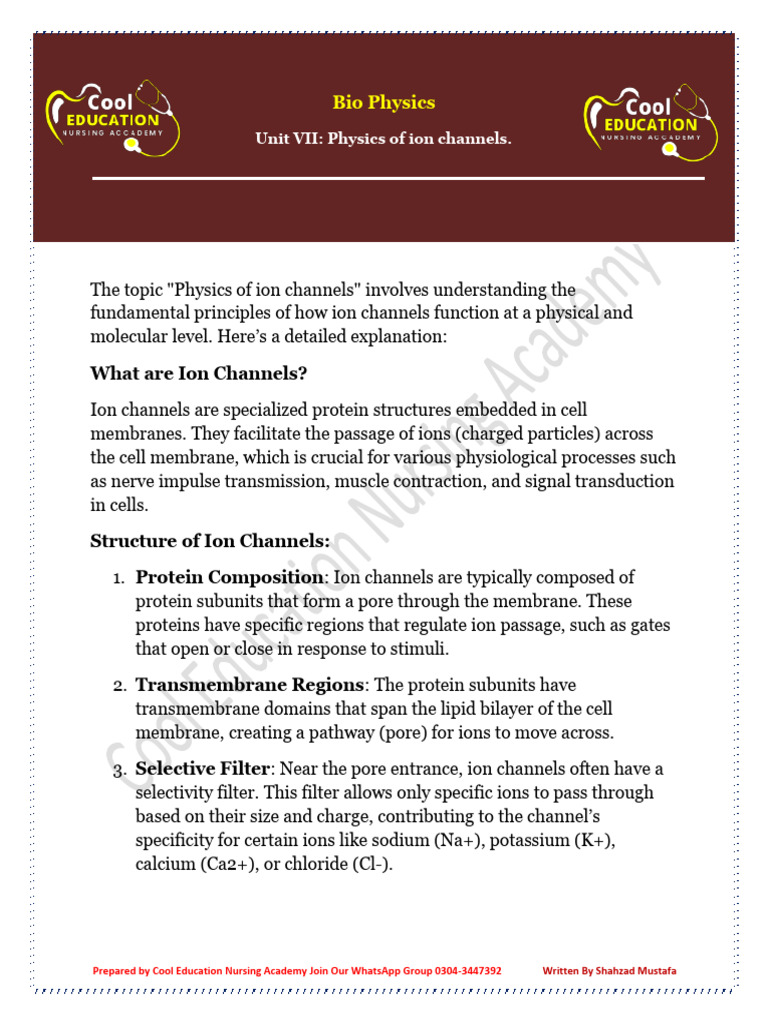 Bio Physics Unit 07 by Cool Education | PDF | Ion Channel | Membrane Potential