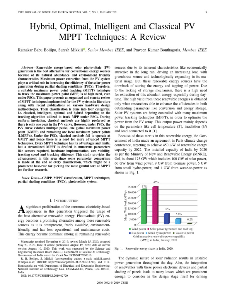 Hybrid Optimal Intelligent and Classical PV MPPT Techniques A Review ...
