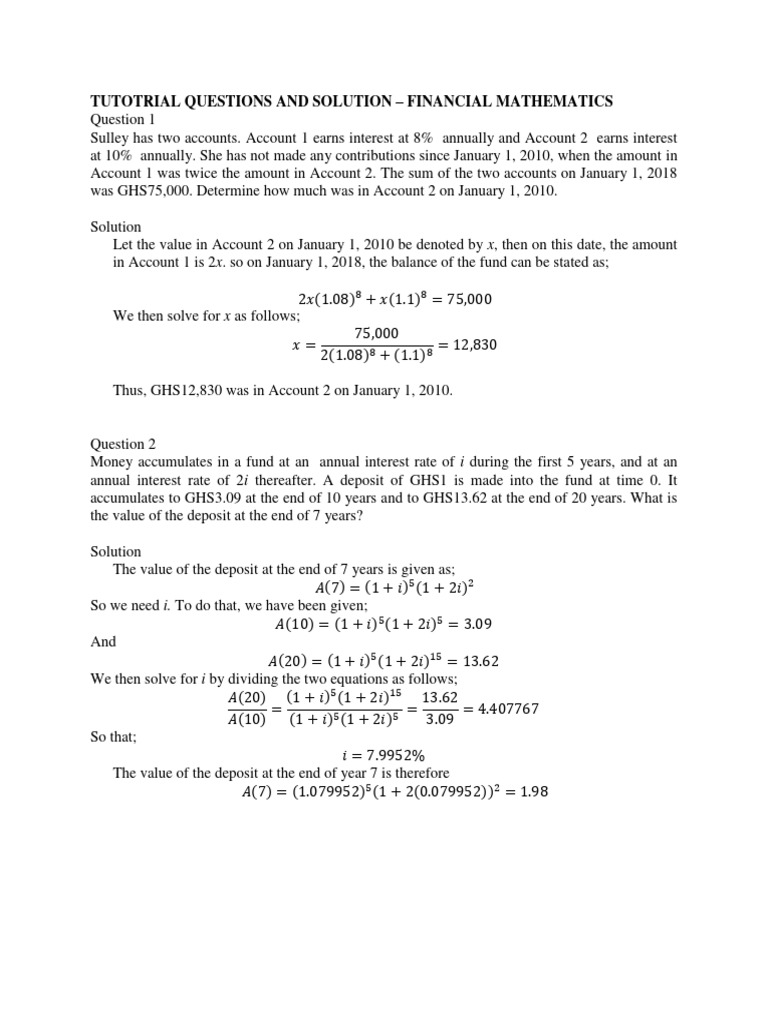 TUTOTRIAL QUESTIONS AND SOLUTION | Download Free PDF | Interest | Present Value