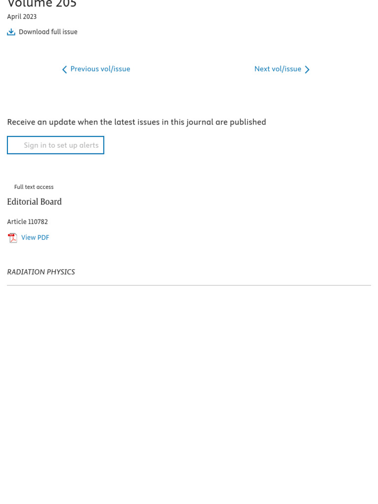 Table of Content Radiation Physics and Chemistry - Vol 205, April 2023 ...