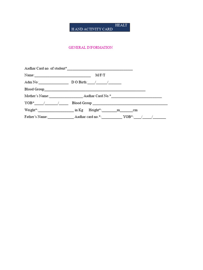 Health and Activity Card | PDF