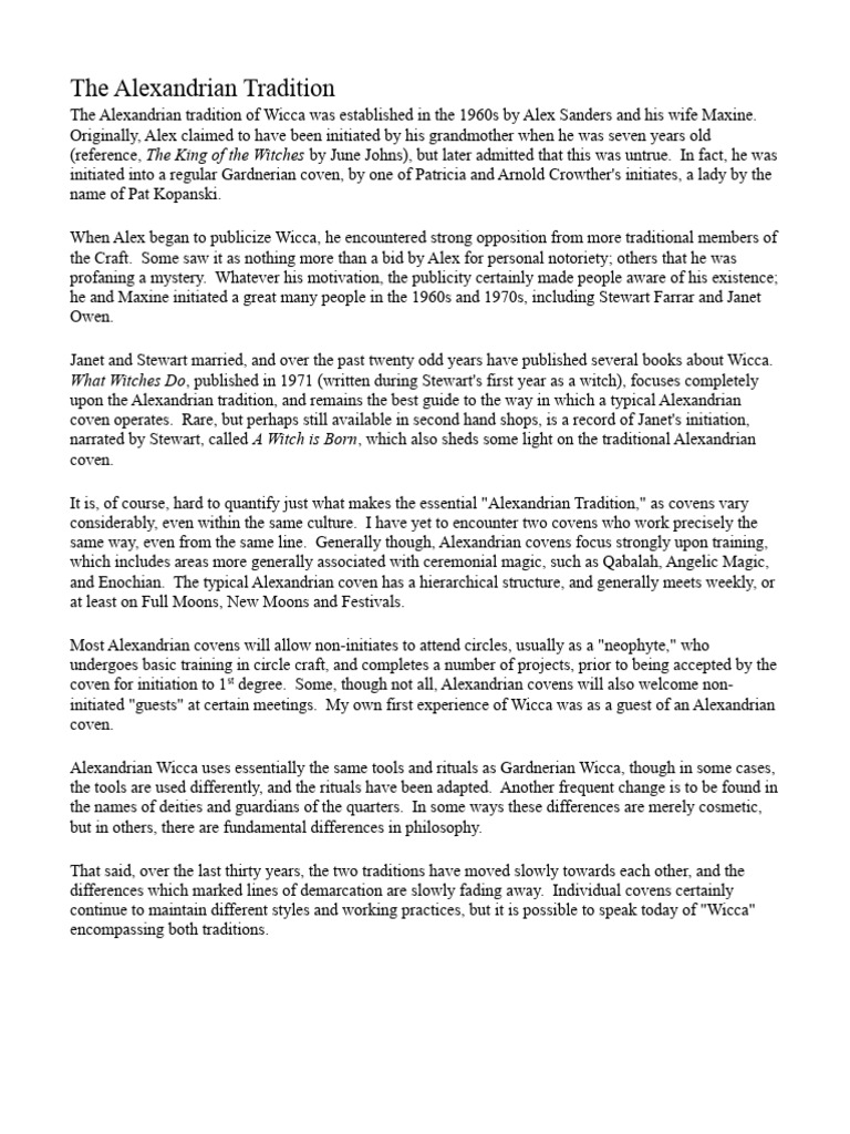 The Alexandrian Tradition | PDF | Wicca | Western Esotericism