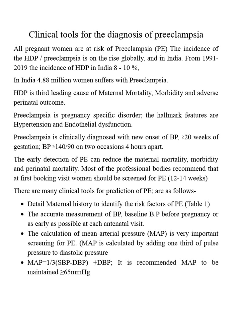 Clinical Tools For The Diagnosis of Preeclampsia | PDF | Maternal Health | Health Care